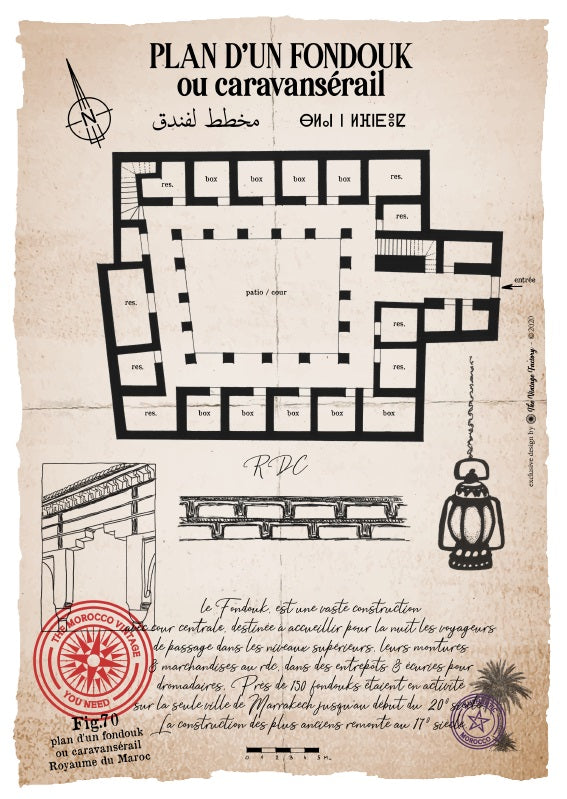 Affiche du plan d'un Fondouk, architecture du Maroc – the-vintage ...
